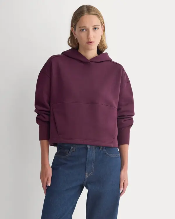 Everlane Luxe Fleece Seamed Cropped Hoodie - Deep Plum