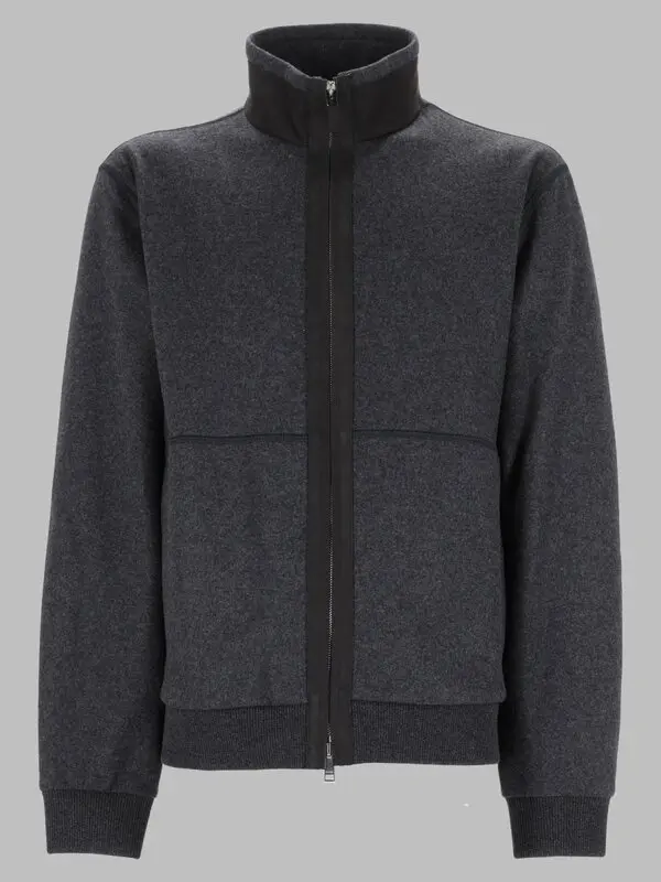 Zegna Cashmere Sweatshirt With Calf Leather Detail - Grey