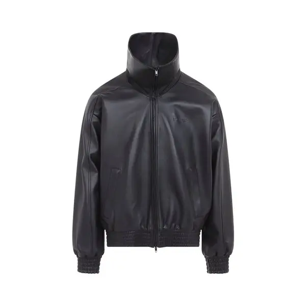 Balenciaga Leather High-collar Track Jacket - Black
