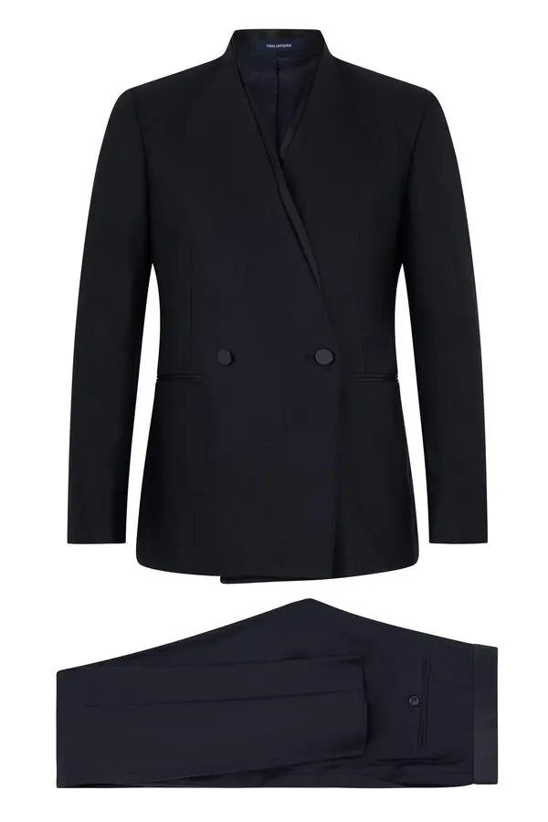 Tagliatore Double-breasted Linen-blend Suit Jacket And Trousers - Blue