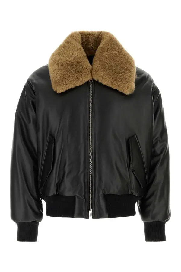 AMI Paris Lamb Leather Bomber Jacket - Black