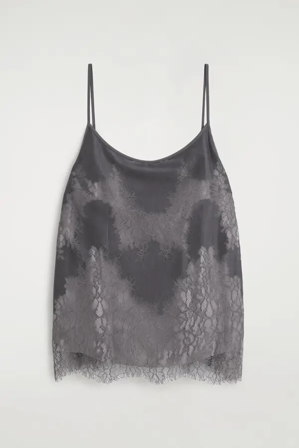 Cos Lace-overlay Cami Top - Gray