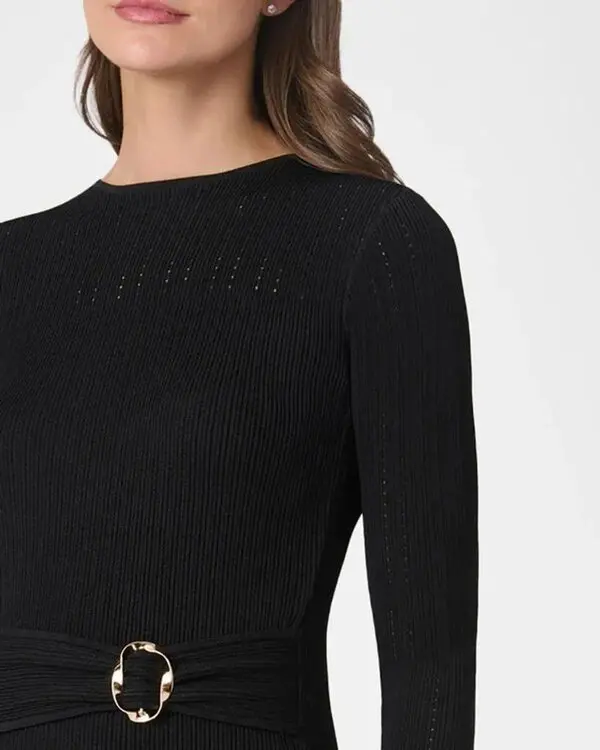 Shoshanna Pleated Rib Knit Midi Dress - Jet