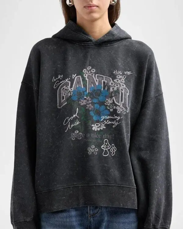 GANNI Isoli Crop Hoodie - Phantom