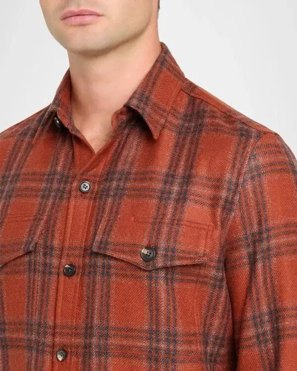 Isaia Apos;s Wool Plaid Overshirt - Rust