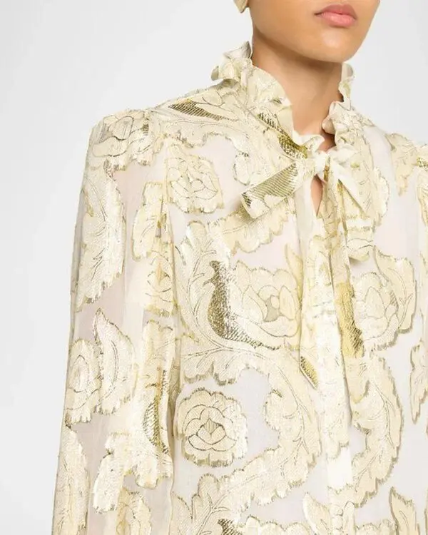 Kobi Halperin Niosha Ruffle-trim Metallic Burnout Blouse
