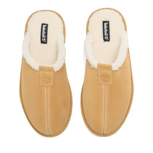 Timberland Genuine Suede Or Leather Core Scuff Slippers - Wheat