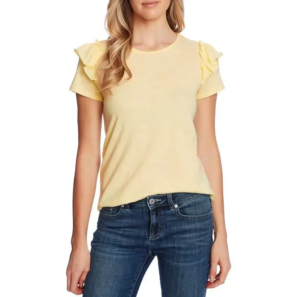 CECE DUPRAZ Double Ruffle Slub Jersey Tee - Lemonade