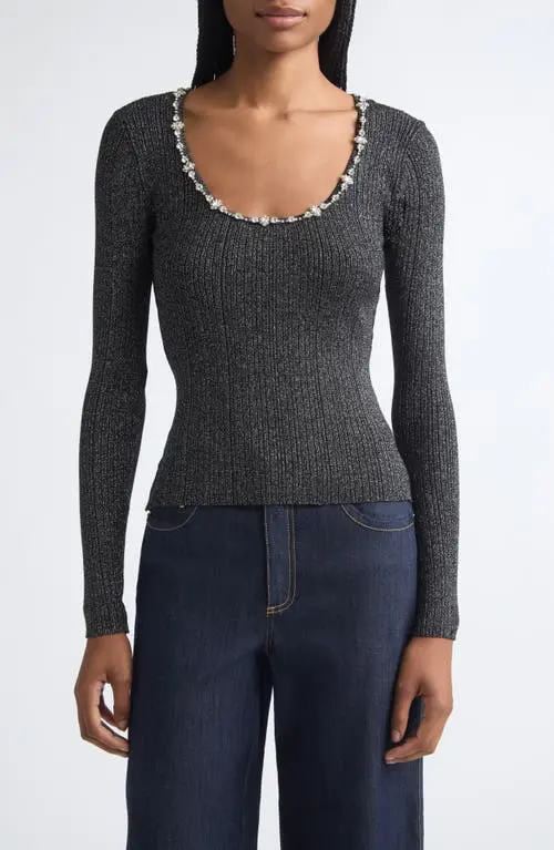 Cinq À Sept Aminta Embellished Metallic Pullover Sweater