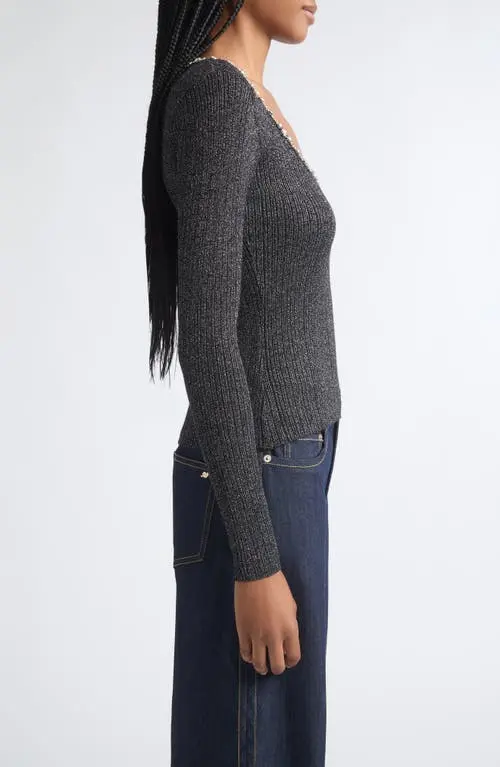 Cinq À Sept Aminta Embellished Metallic Pullover Sweater