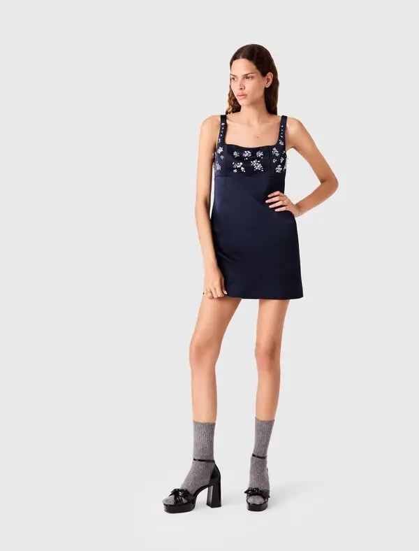 Maje Short Embroidered Satin Dress