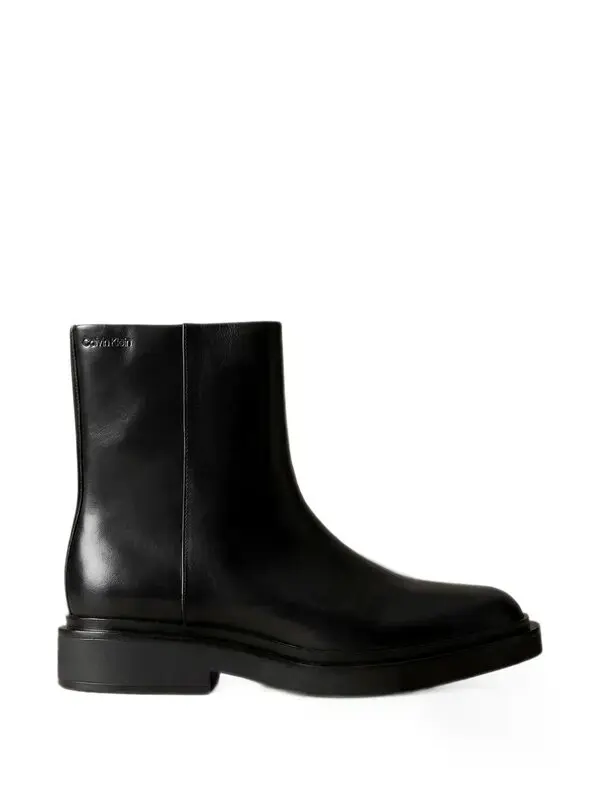 Calvin Klein Logo-plaque Leather Ankle Boots - Black