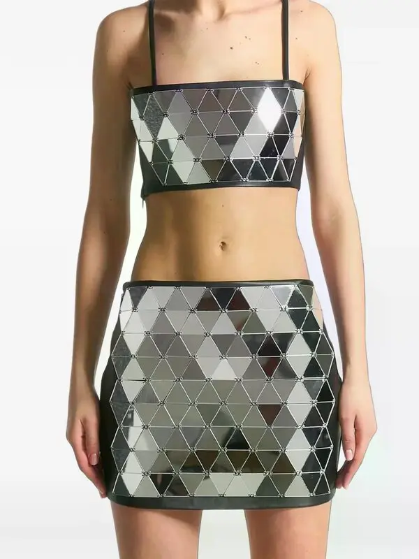 Manière De Voir Leather Mirrored Bandeau Top /black - Silver