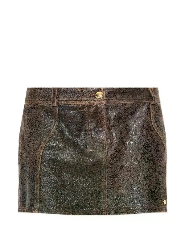 Amiri Cracked-leather Mini Skirt - Brown