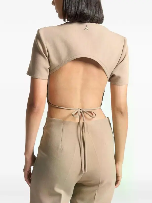 Manière De Voir Curved-hem Backless Top With Tie Dark Beige
