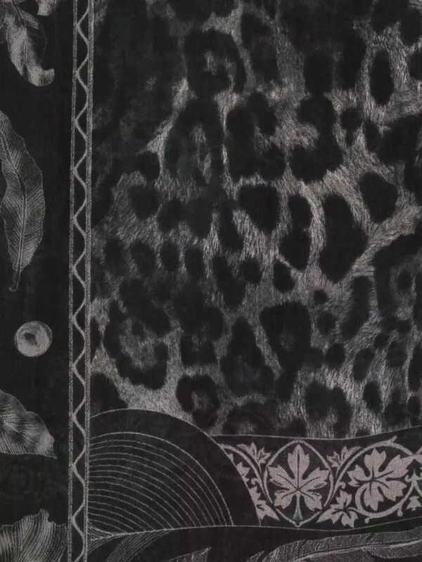 Just Cavalli Leopard-print Floral-motif Scarf - Black