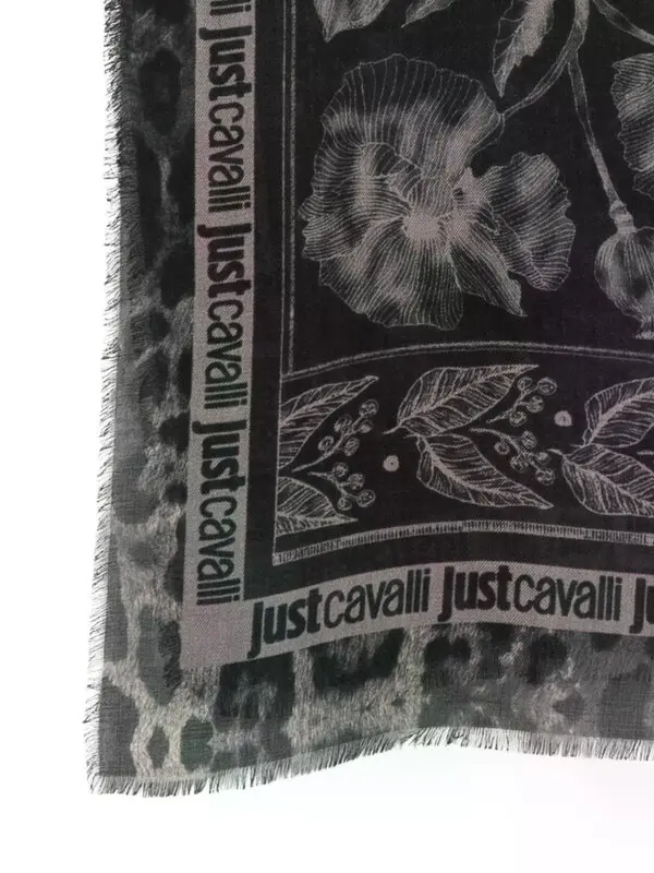 Just Cavalli Leopard-print Floral-motif Scarf - Black