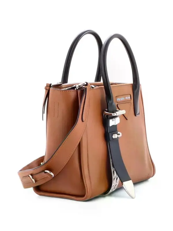 Prada Belted Concept Double Zip Tote Calfskin Small Satchel