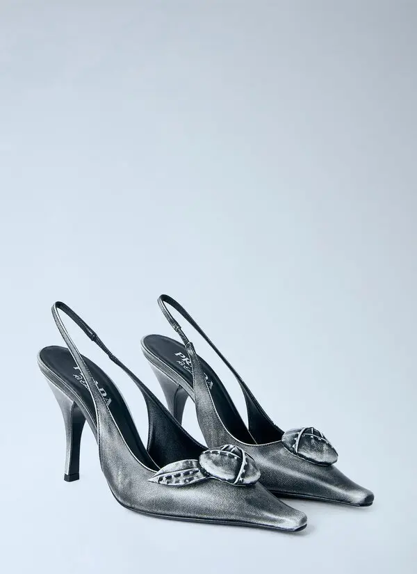 Prada Leather Slingback Pumps - Grey