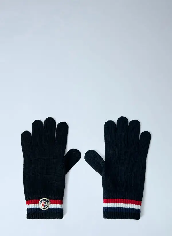 Moncler Knit Gloves With Logo Patch - Black