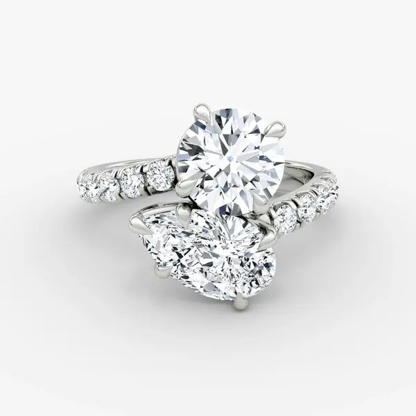 VRAI Toi Et Moi Bypass Emerald And Pear Engaget Ring - Platinum