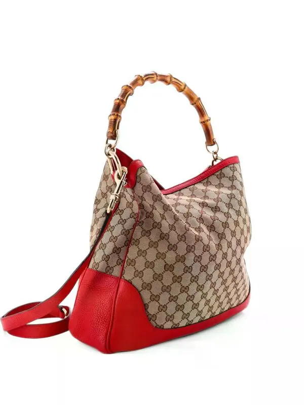 Gucci Diana Bamboo Shoulder Bag Gg Canvas Medium Hobo Bag - Brown