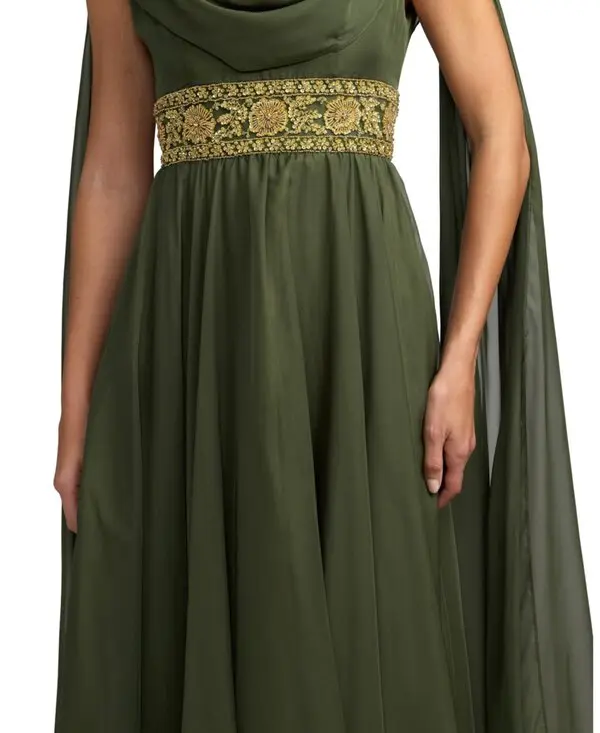 Mac Duggal Cowl A-line Gown With Beaded Belt