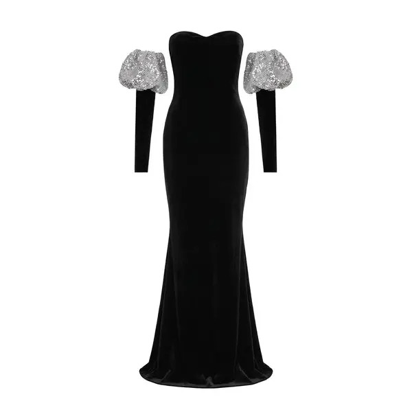 NUR KARAATA Anastelle Gown - Black