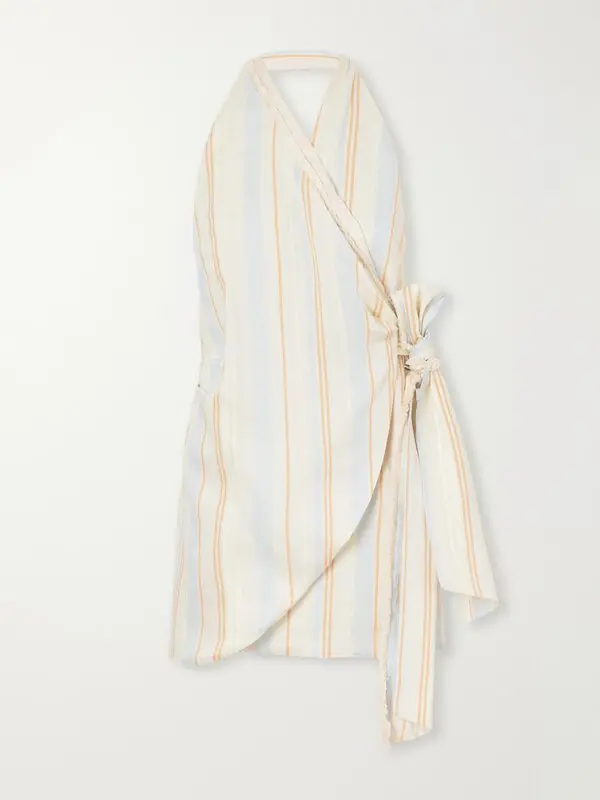 SIR. Pernille Frayed Striped Woven Wrap Halterneck Mini Dress - Multi