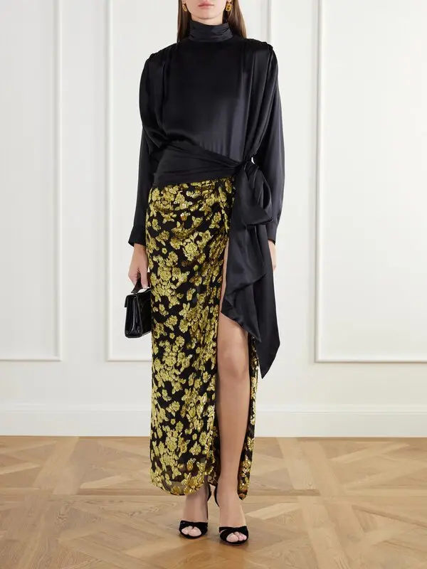 Balmain Gathered Devoré-velvet Maxi Skirt