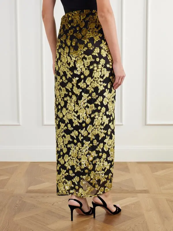 Balmain Gathered Devoré-velvet Maxi Skirt