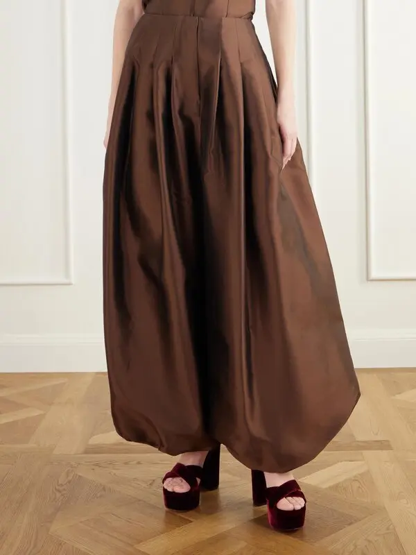 Christopher John Rogers Pleated Silk And Wool-blend Satin Wide-leg Pants