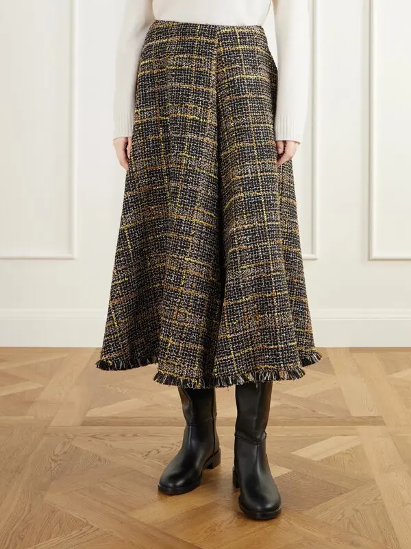 Altuzarra Varda Fringe-trimmed Tweed Midi Skirt