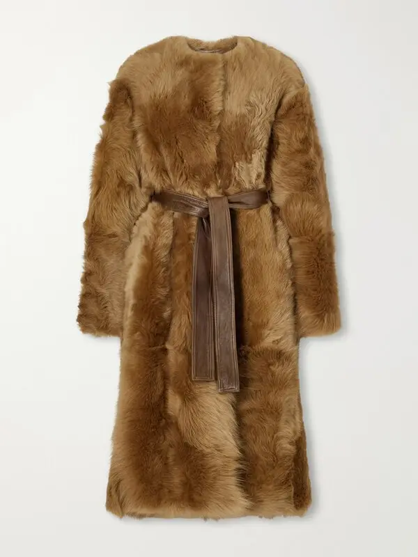 FFORME Demi Reversible Belted Collarless Shearling Coat - Brown