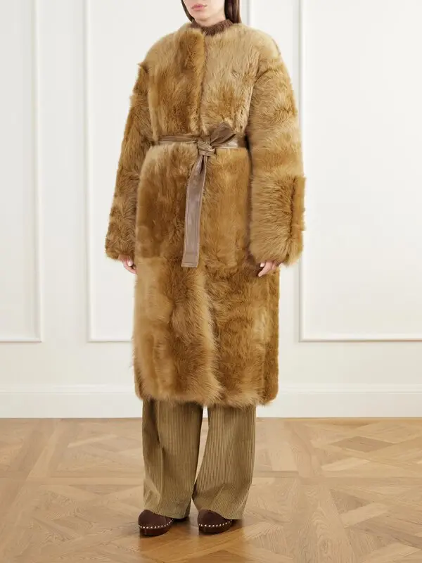 FFORME Demi Reversible Belted Collarless Shearling Coat