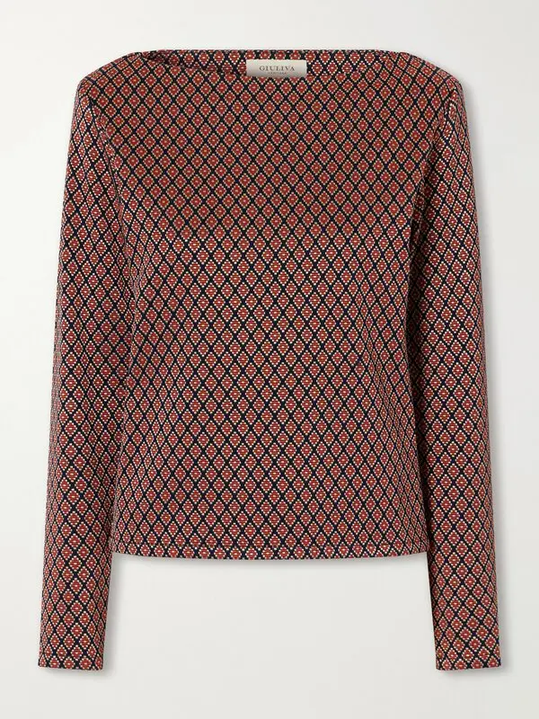 Giuliva Heritage The April Boatneck Diamond-jacquard Stretch-jersey Top - Red