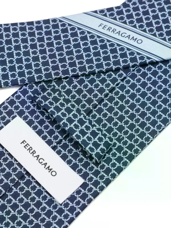 FERRAGAMO Gancini Jacquard Tie - Blue