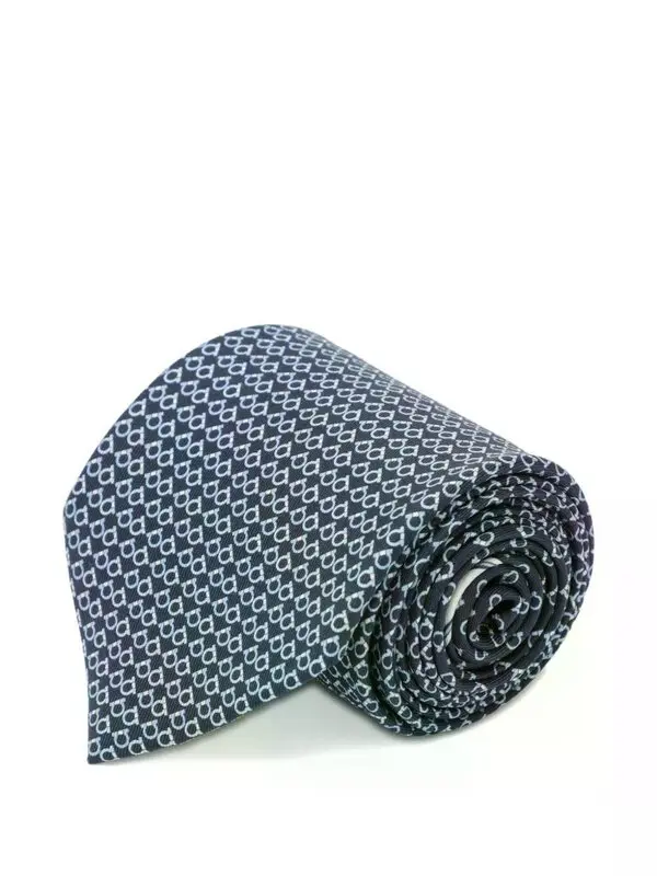 FERRAGAMO Gancini Square Print Silk Tie - Blue
