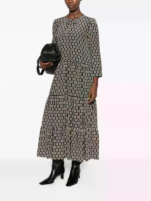 Max Mara Geometric-print Tiered Dress - Black