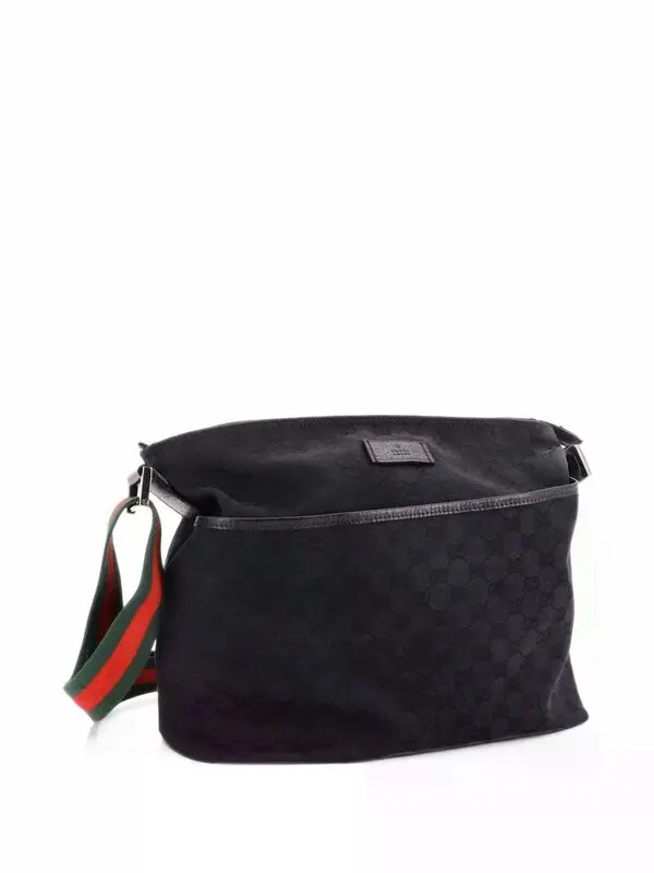 Gucci Front Pocket Web Messenger Gg Canvas Medium Crossbody Bag