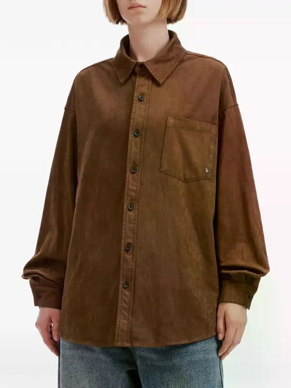 B+AB Faux-suede Chest-pocket Shirt - Brown