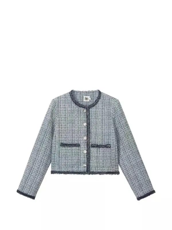 B+AB Tweed-effect Braided-trim Jacket - Blue