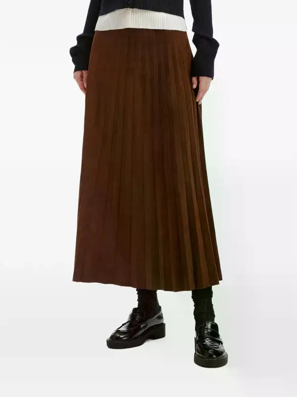 B+AB Faux-suede Pleated Midi Skirt