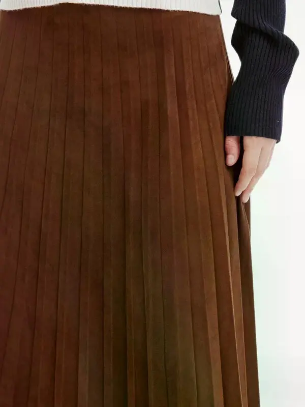 B+AB Faux-suede Pleated Midi Skirt