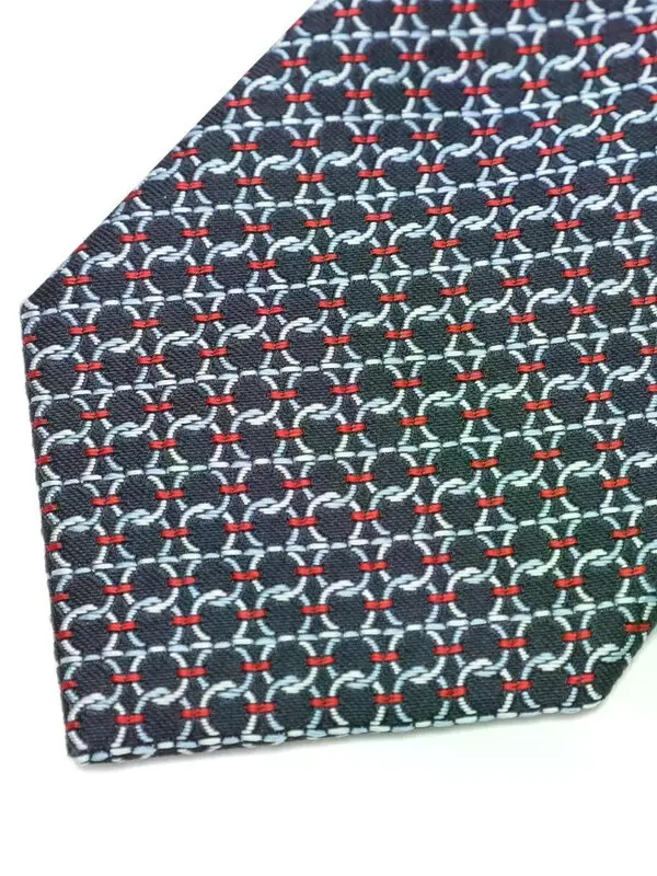 FERRAGAMO Gancini Silk Jacquard Tie - Blue