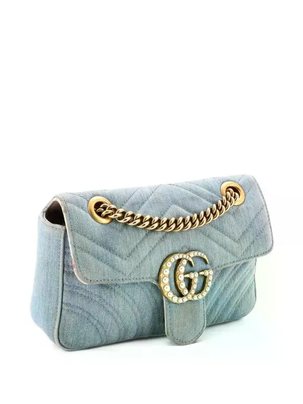 Gucci Pearly Gg Marmont Flap Bag Matelasse Denim Small Shoulder Bag