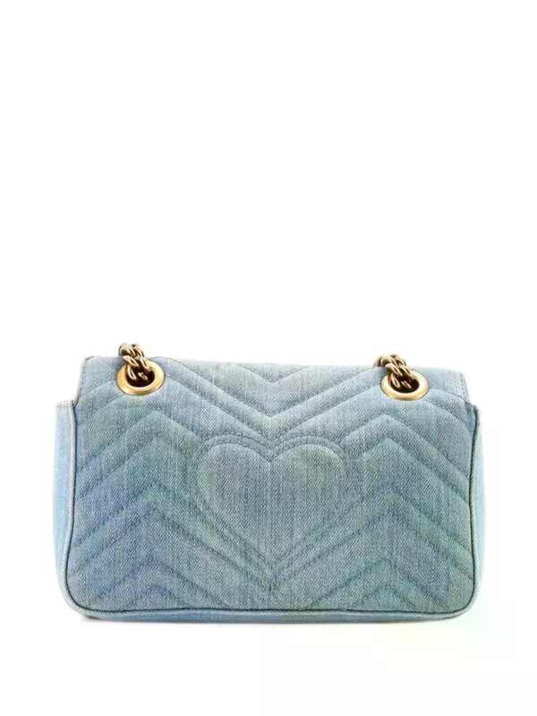 Gucci Pearly Gg Marmont Flap Bag Matelasse Denim Small Shoulder Bag - Blue