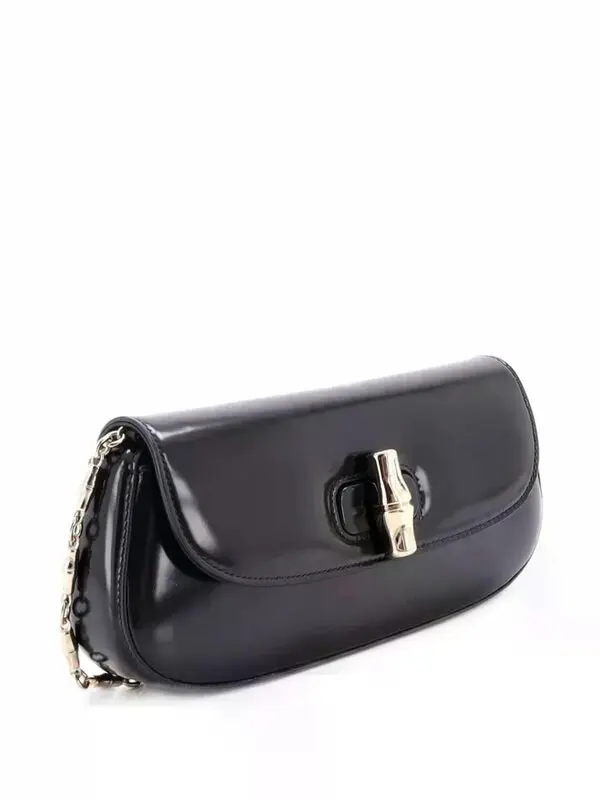 Gucci Bamboo Night Chain Leather Clutch Bag - Black