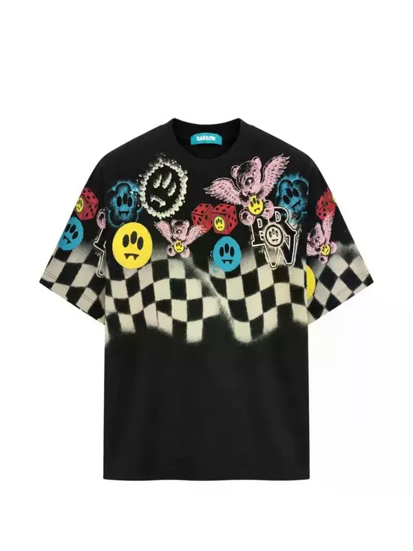 BARROW Graphic-print Checkered T-shirt - Black
