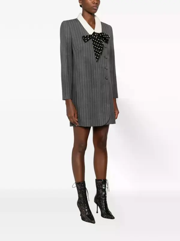 Valentino Garavani Pinstripe-pattern Polka-dot Bow Mini Dress